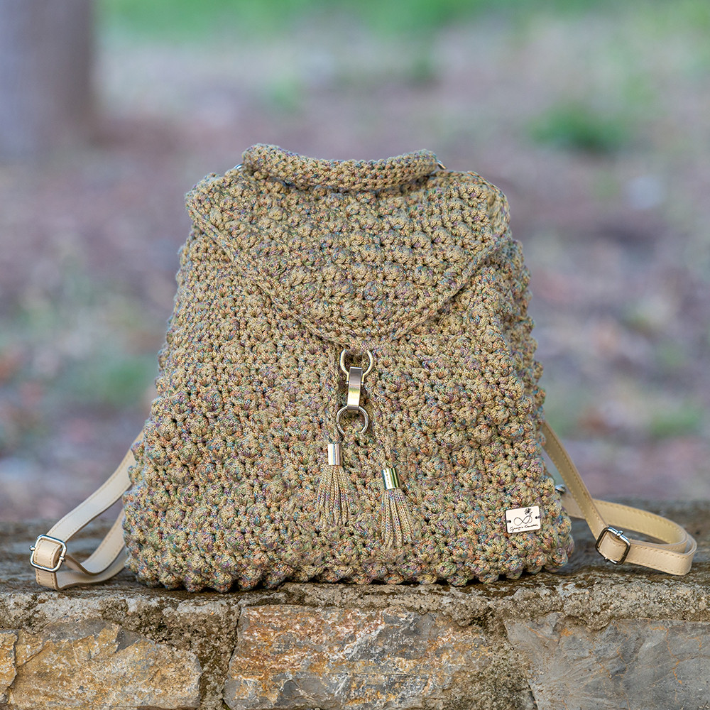 Handmade Knitted Backpack with Raspberry Knitting